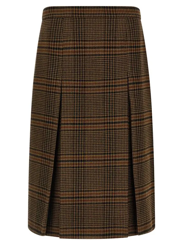Saint Laurent Prince Of Wales Wool And Cashmere Midi Skirt - Brown