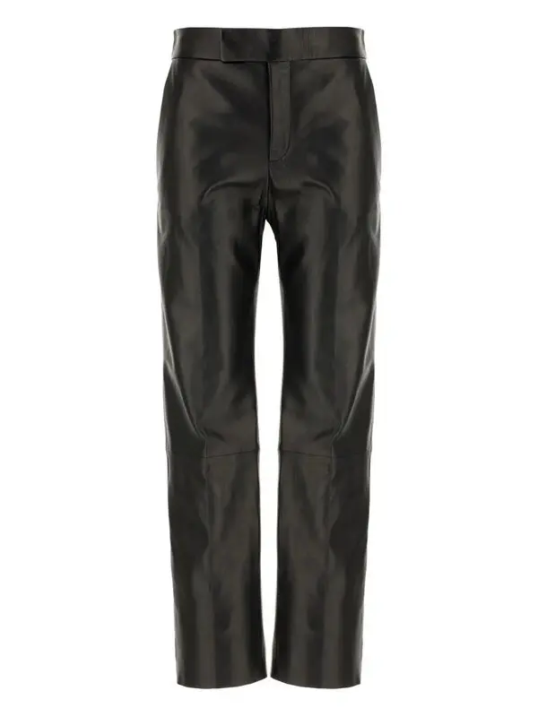 Alberta Ferretti Black Leather Straight-leg Trousers