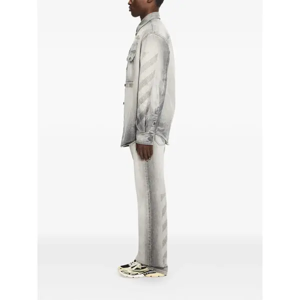 Off-White Grey Embroidered Cotton Shirt Jacket - Gray