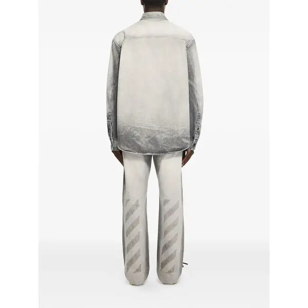 Off-White Grey Embroidered Cotton Shirt Jacket - Gray