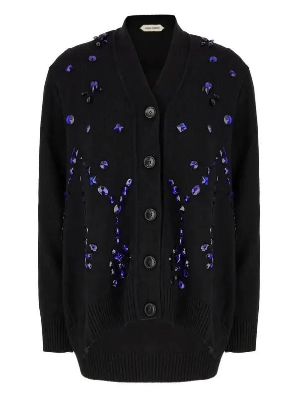 Alberta Ferretti Black Woolmix Crystal Embellished Cardigan