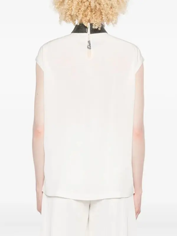 Brunello Cucinelli Silk Sleeveless Turtleneck Blouse