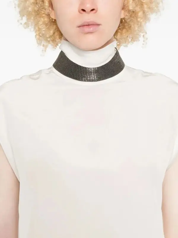 Brunello Cucinelli Silk Sleeveless Turtleneck Blouse