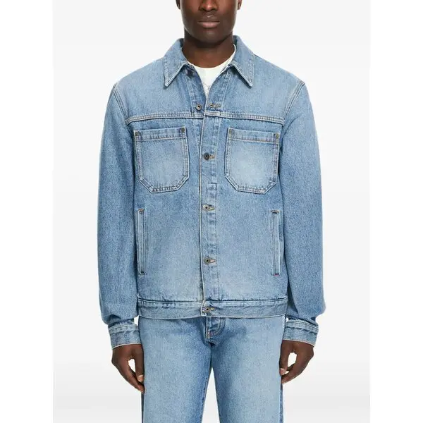 Off-White Light Medium Denim Jacket With Half Arrow Motif - Blue