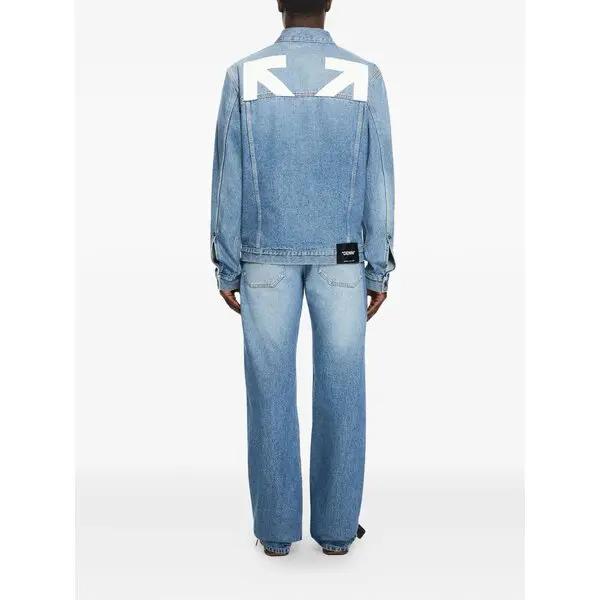 Off-White Light Medium Denim Jacket With Half Arrow Motif - Blue