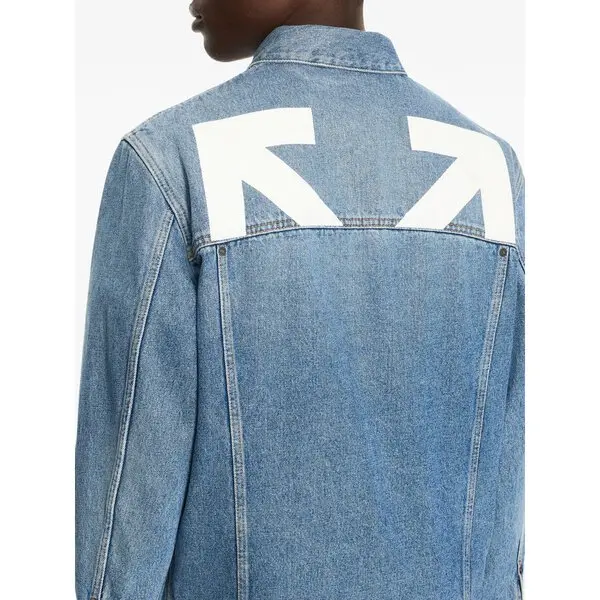 Off-White Light Medium Denim Jacket With Half Arrow Motif - Blue