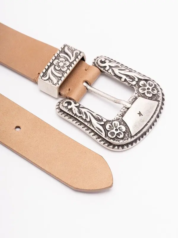 GOLDEN GOOSE Leather Belt With Floral-embossed Buckle - Multicolor