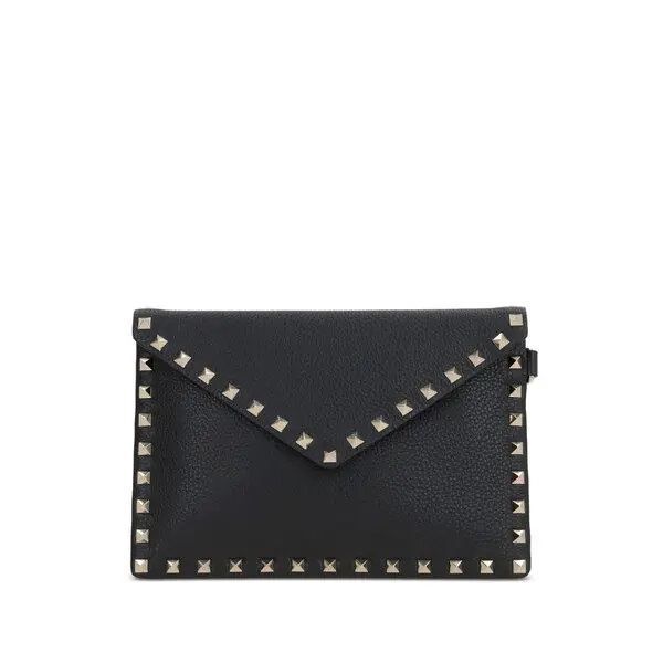 Valentino Garavani Rockstud Embellished Leather Clutch Bag - Black