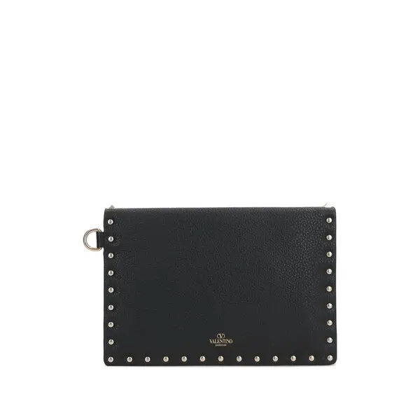 Valentino Garavani Rockstud Embellished Leather Clutch Bag - Black