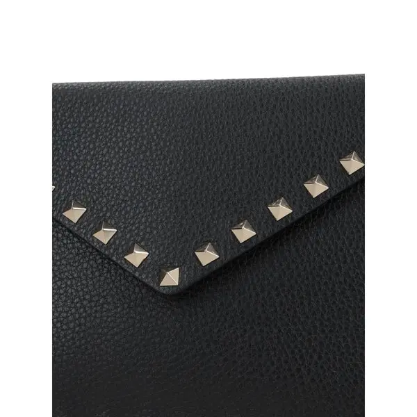 Valentino Garavani Rockstud Embellished Leather Clutch Bag - Black