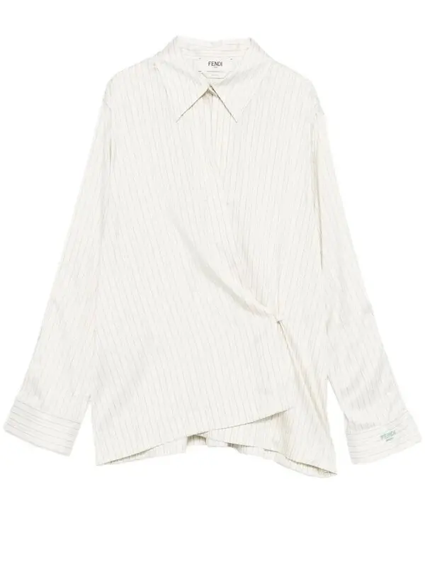 Fendi Silk Striped Wrap Shirt