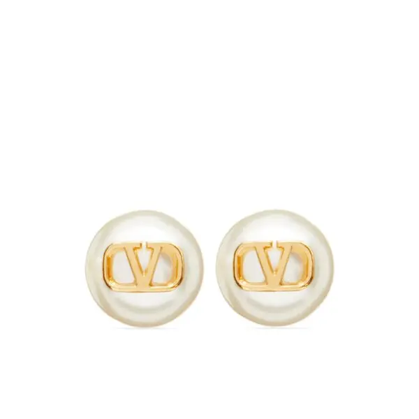 Valentino Garavani Gold-tone Faux Pearl Vlogo Signature Stud Earrings - Cream
