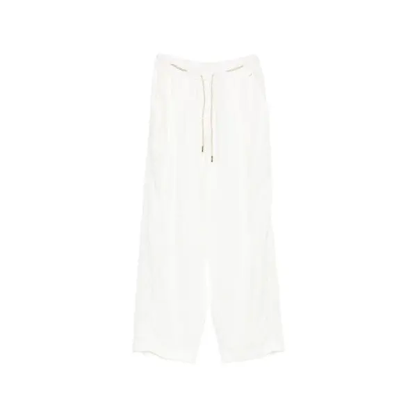 Herno Linen Viscose Drawstring Straight Leg Trousers - White