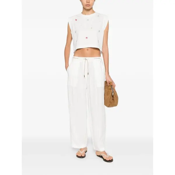 Herno Linen Viscose Drawstring Straight Leg Trousers - White