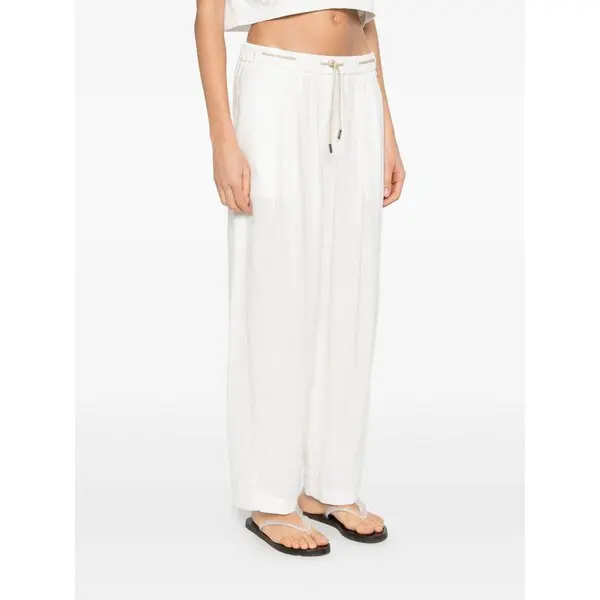 Herno Linen Viscose Drawstring Straight Leg Trousers - White