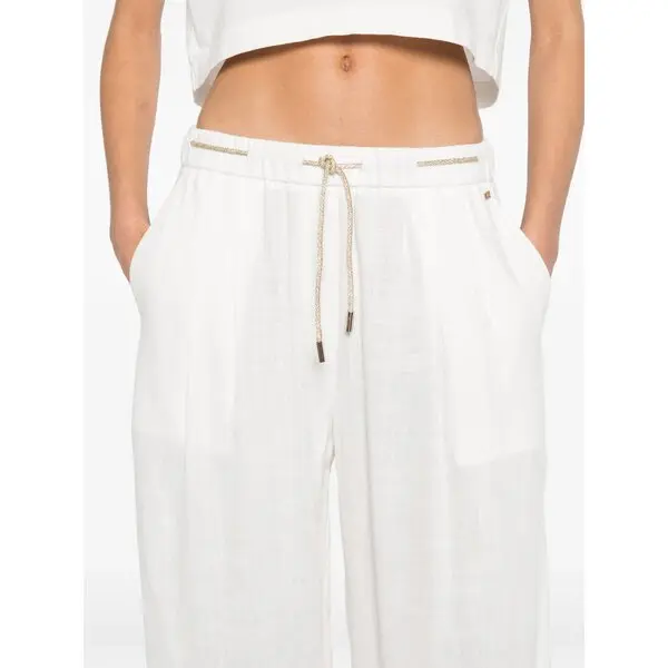 Herno Linen Viscose Drawstring Straight Leg Trousers - White