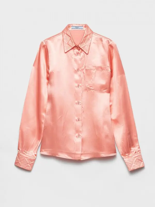 Prada Satin Shirt With Embellished Collar And Cuffs - Red