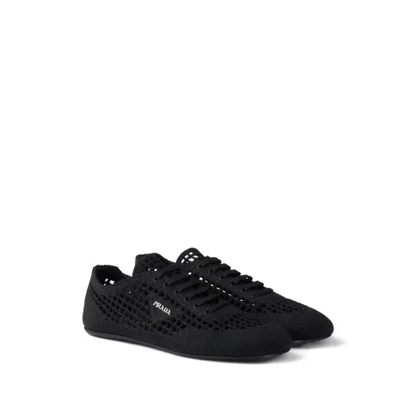 Prada Crochet Lace-up Flats - Black