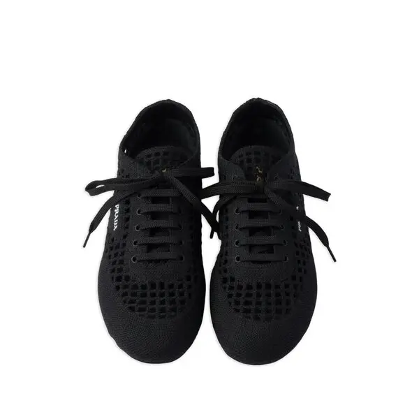 Prada Crochet Lace-up Flats - Black