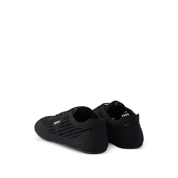 Prada Crochet Lace-up Flats - Black