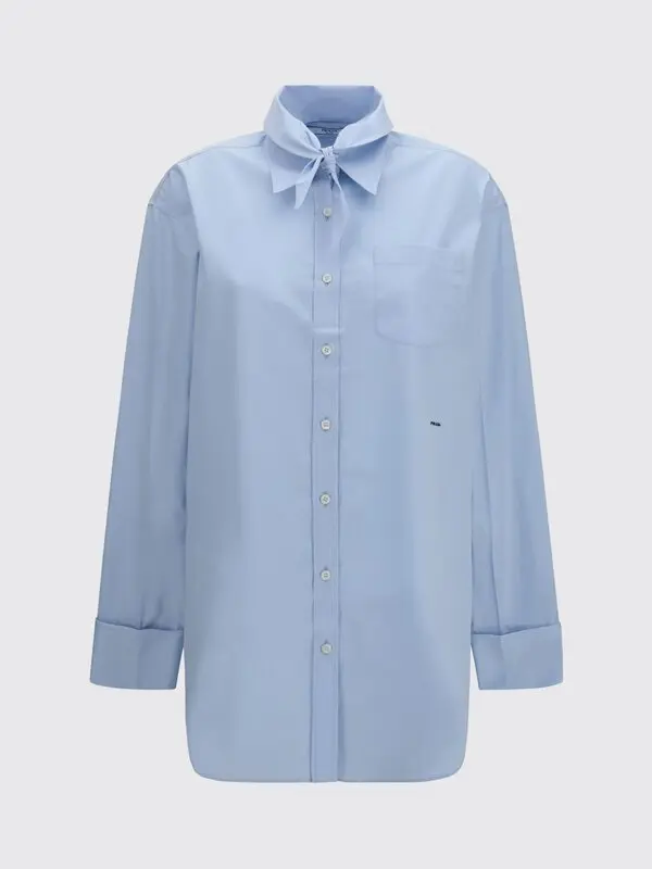 Prada Striped Shirt With Embellished Collar - Blue