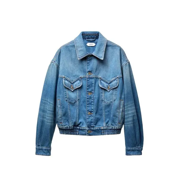 Versace Denim Jacket With Embossed Logo And Medusa Hardware - Blue