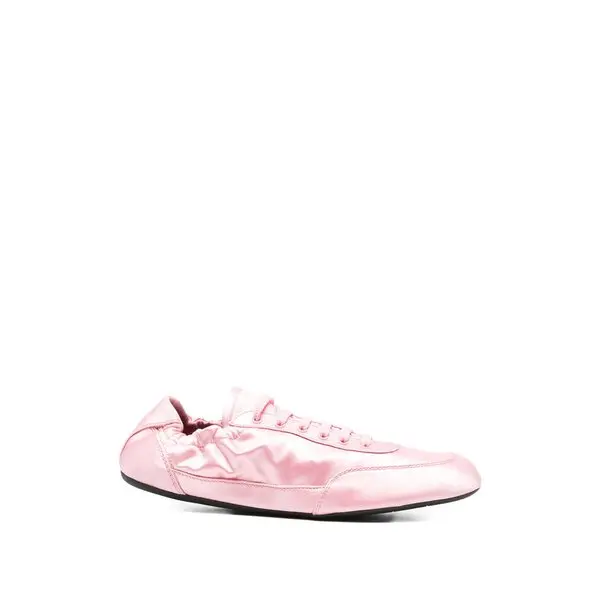 Prada Gathered Detail Lace-up Round Toe Flat Sole Sneakers - Pink
