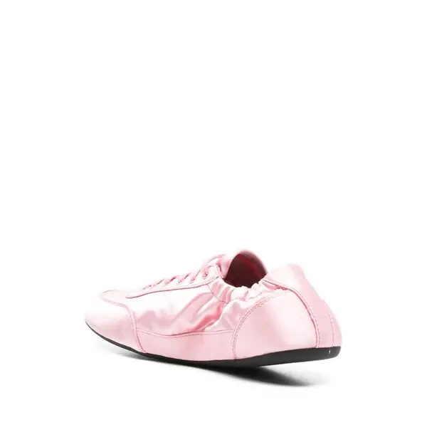 Prada Gathered Detail Lace-up Round Toe Flat Sole Sneakers - Pink