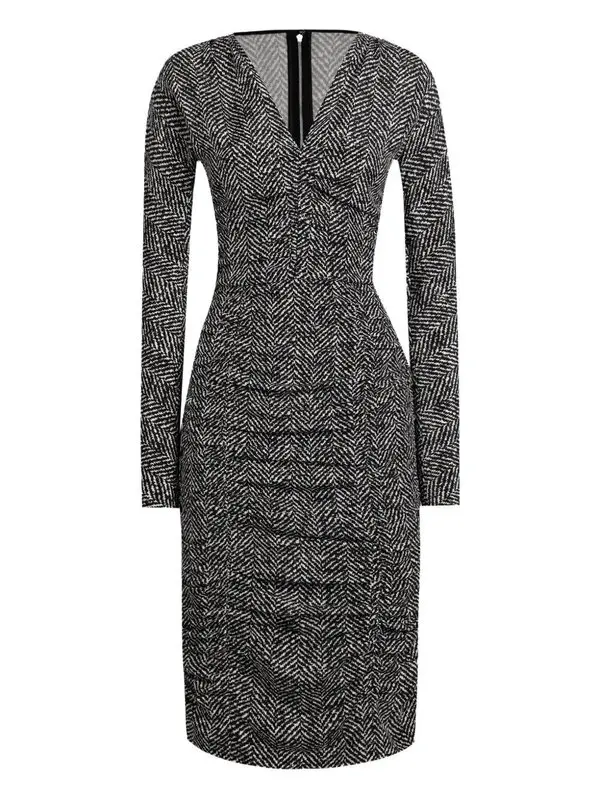Dolce & Gabbana Chevron Ruched Silk Dress