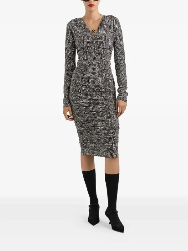 Dolce & Gabbana Chevron Ruched Silk Dress