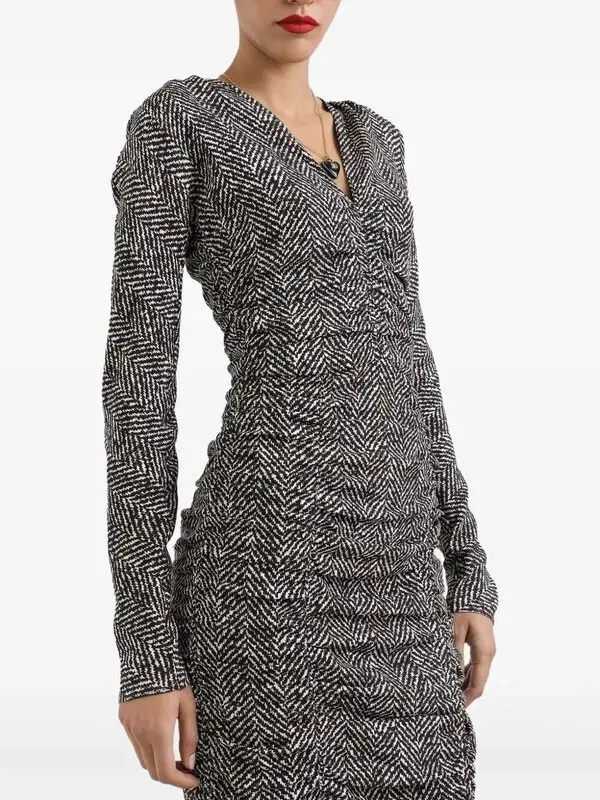 Dolce & Gabbana Chevron Ruched Silk Dress