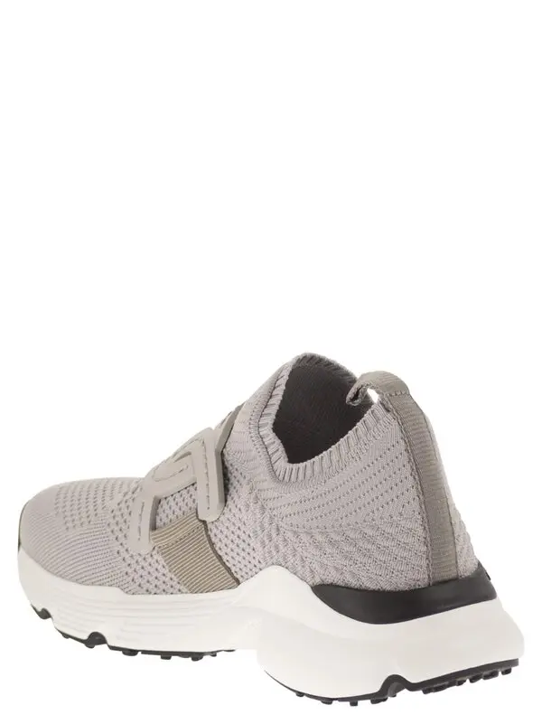 TOD'S Kate Technical Knit Sneakers With Chain Detail - Gray