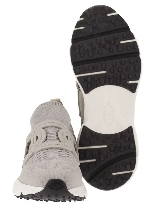 TOD'S Kate Technical Knit Sneakers With Chain Detail - Gray
