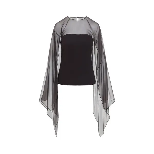 Alberta Ferretti Long Sleeve Sheer Cape Top - Brown