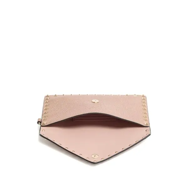 Valentino Garavani Studded Calfskin Clutch With Wrist Strap - Pink