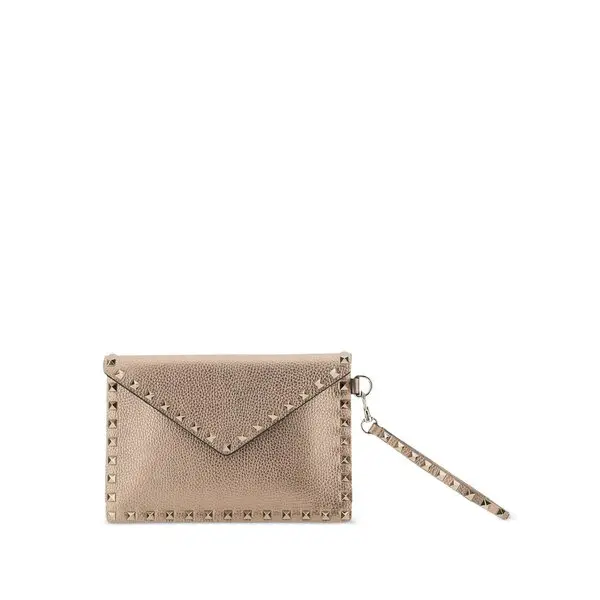 Valentino Garavani Studded Calfskin Clutch With Wrist Strap - Pink