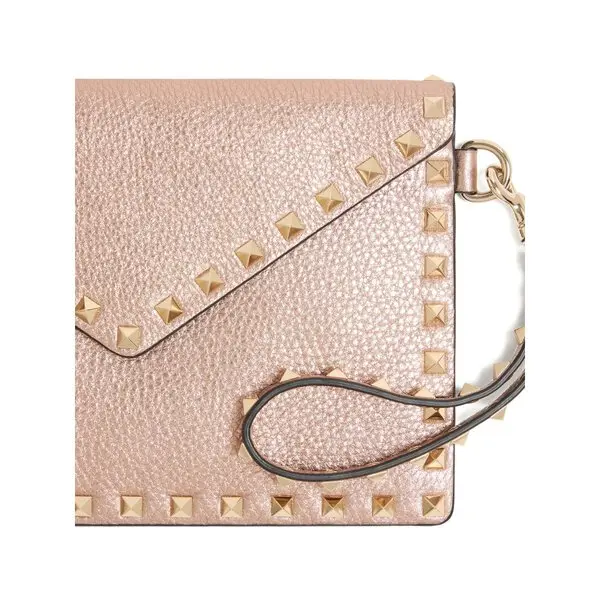 Valentino Garavani Studded Calfskin Clutch With Wrist Strap - Pink