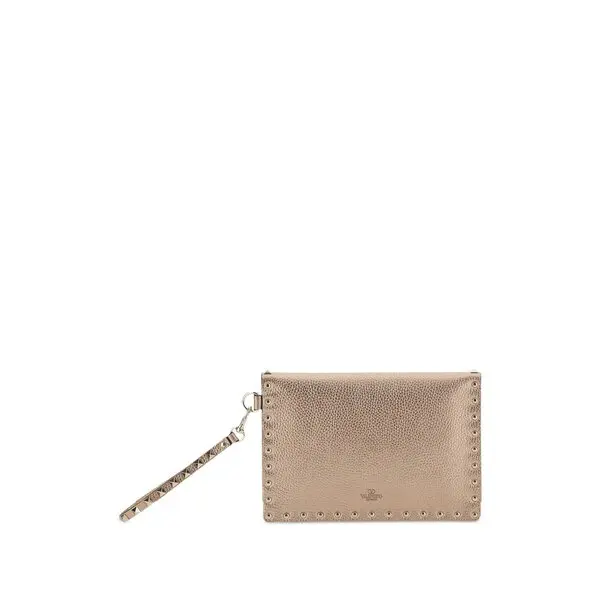 Valentino Garavani Studded Calfskin Clutch With Wrist Strap - Pink