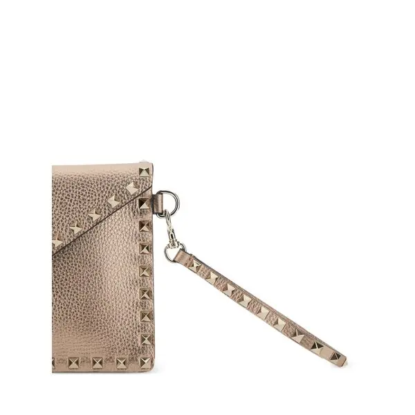 Valentino Garavani Studded Calfskin Clutch With Wrist Strap - Pink