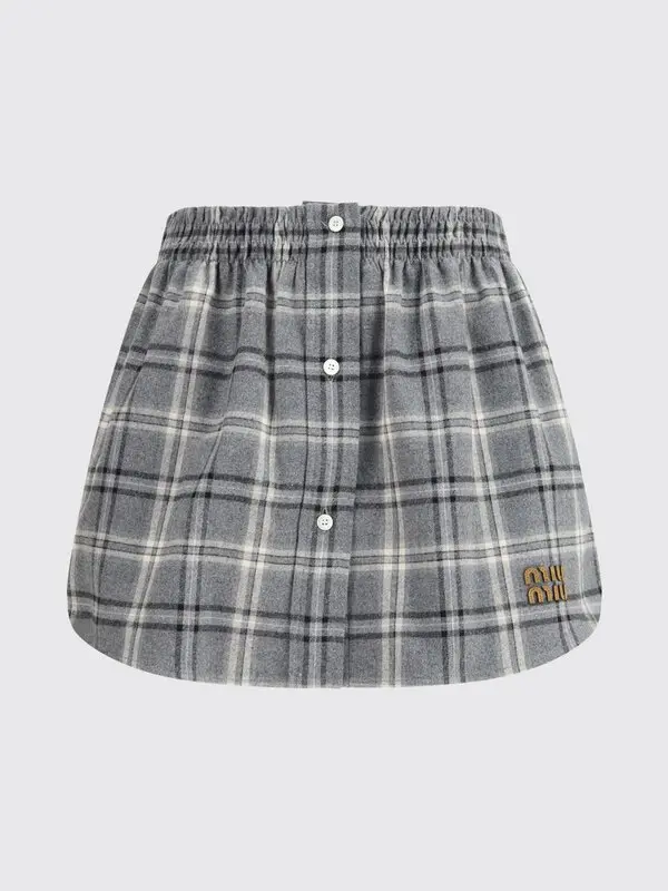 Miu Miu Plaid Cotton Skirt - Gray