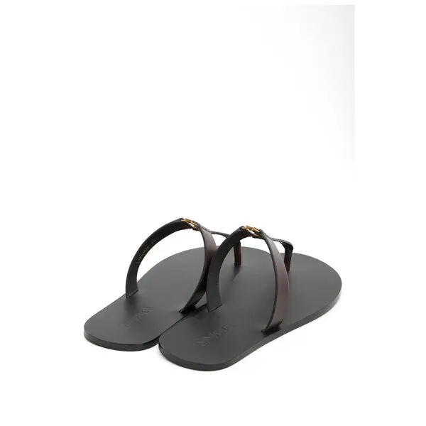 Saint Laurent Flat Sandals With Gold-tone Detail - Brown