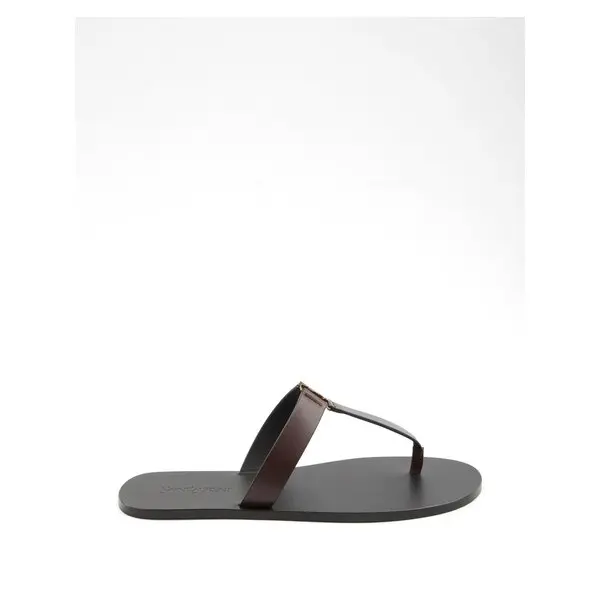 Saint Laurent Flat Sandals With Gold-tone Detail - Brown