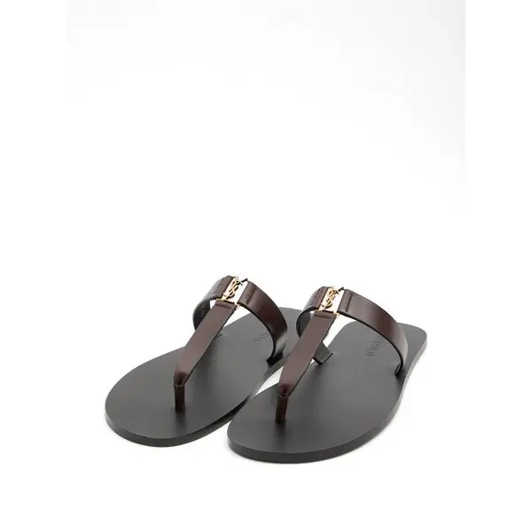 Saint Laurent Flat Sandals With Gold-tone Detail - Brown