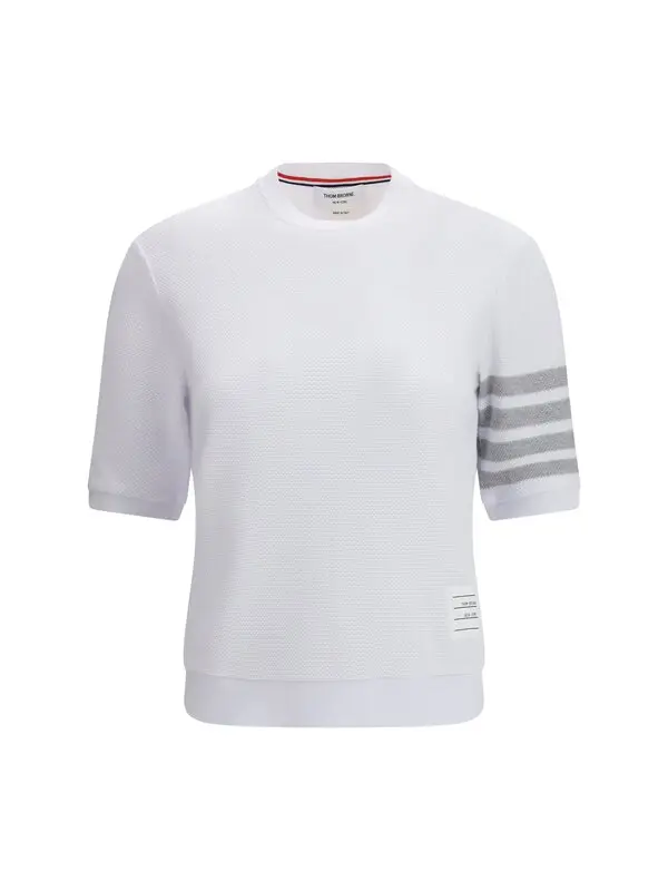 Thom Browne Cotton T-shirt With Signature 4-bar Detail - White