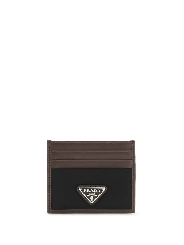 Prada Leather And Fabric Card Holder - Brown