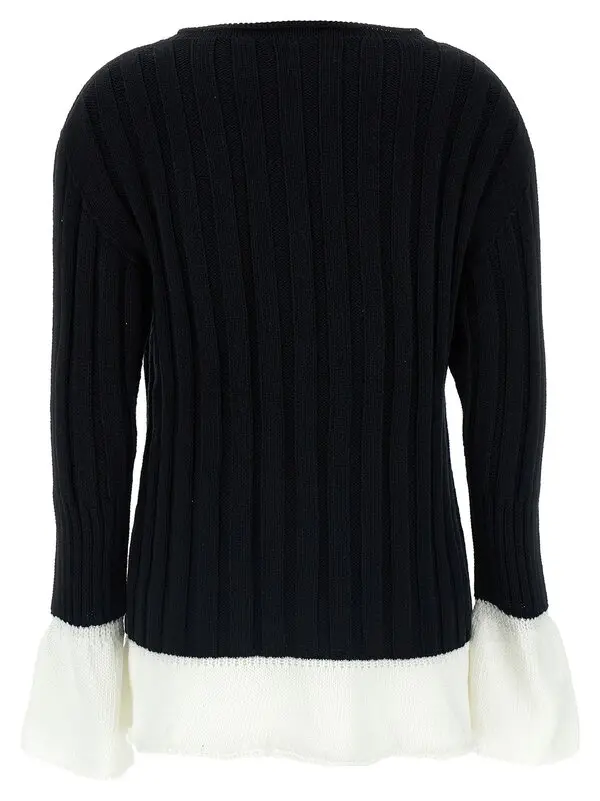 Issey Miyake Behind The Scenes" Ribbed Cotton Sweater With Crocheted Flounce