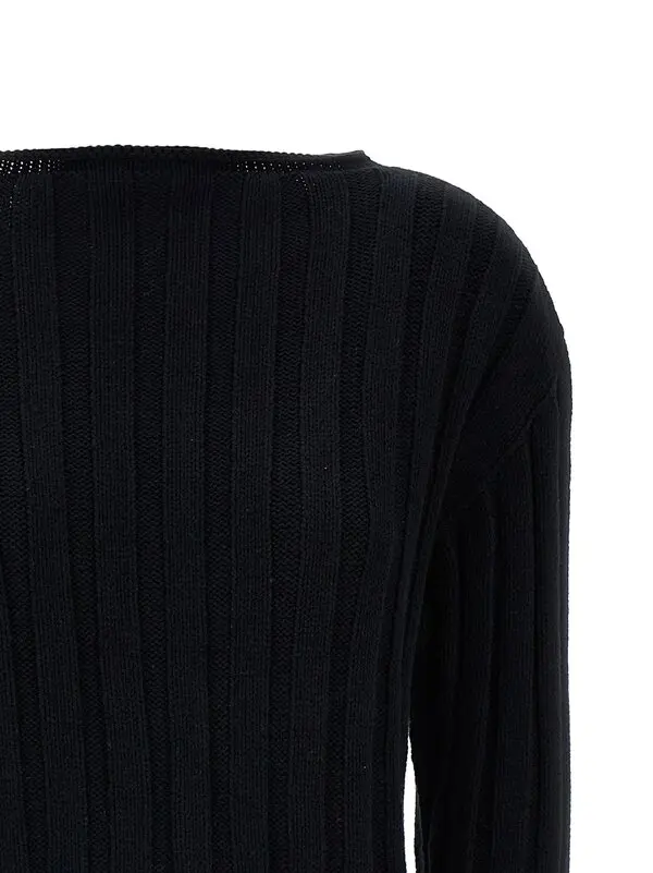 Issey Miyake Behind The Scenes" Ribbed Cotton Sweater With Crocheted Flounce