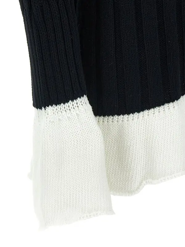 Issey Miyake Behind The Scenes" Ribbed Cotton Sweater With Crocheted Flounce
