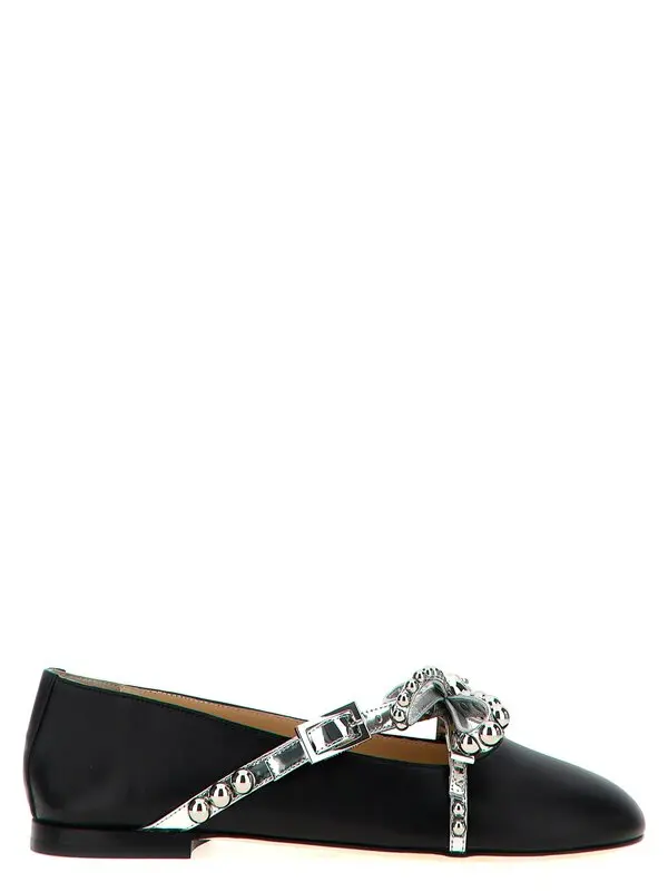 Mach & Mach Crystal Embellished Leather Ballet Flats - Black