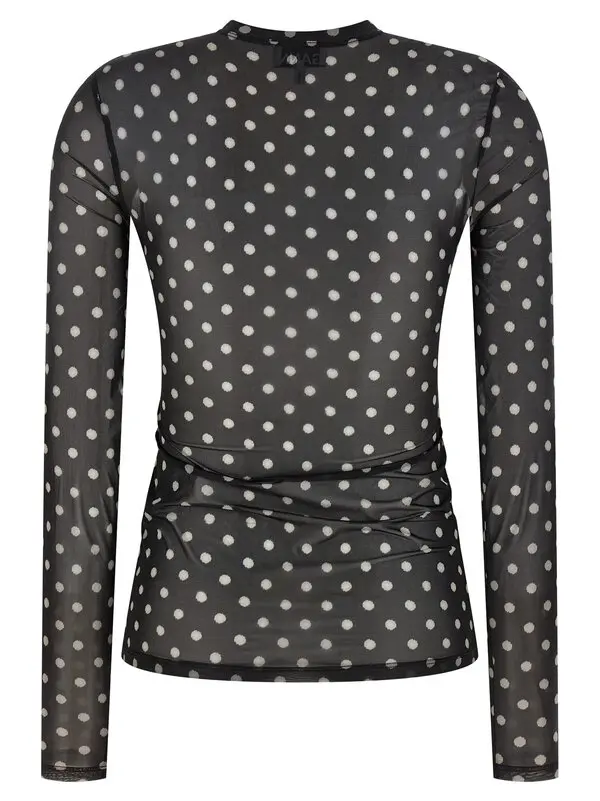 GANNI Printed Sheer Crew Neck Long Sleeve Sweater - Black